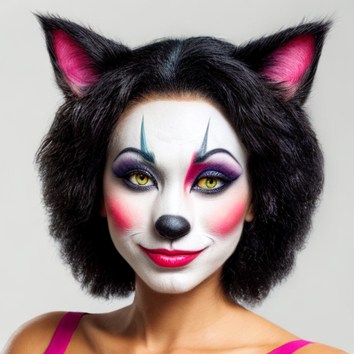 Furry cat with clown makeup