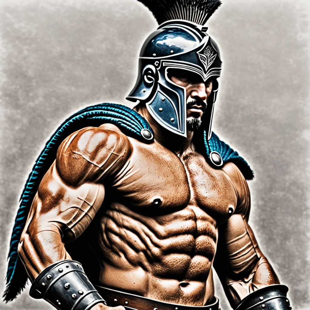realistic portrait of an ancient Spartan Warrior showing his fists