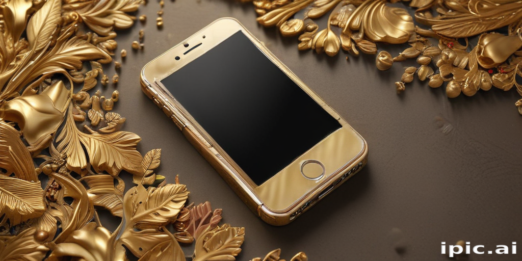 Luxurious Golden Smartphone Surrounded by Elegant Floral Design Elements
