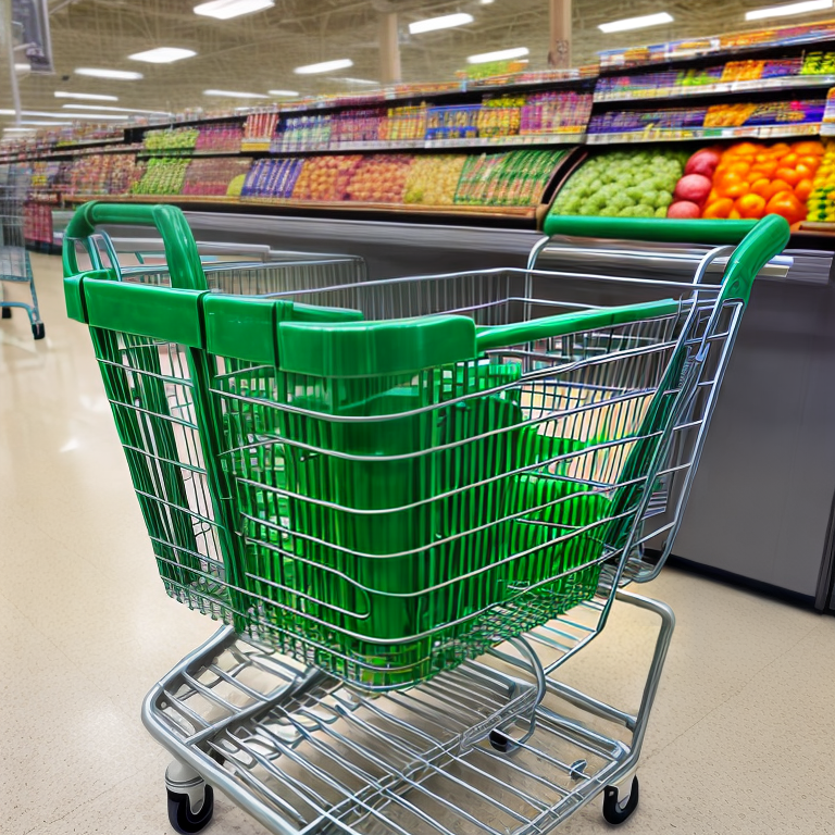 shopping cart next to the checkout line at the supermarket