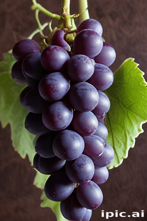A Bunch of Fresh Purple Grapes Hanging from a Green Vine.