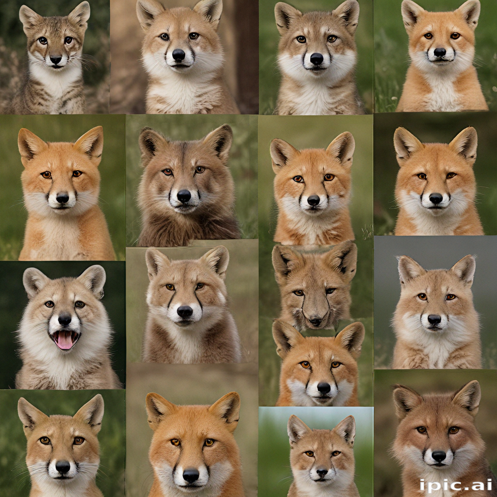 A Collage of Various Fox Faces Displaying Unique Expressions and Features
