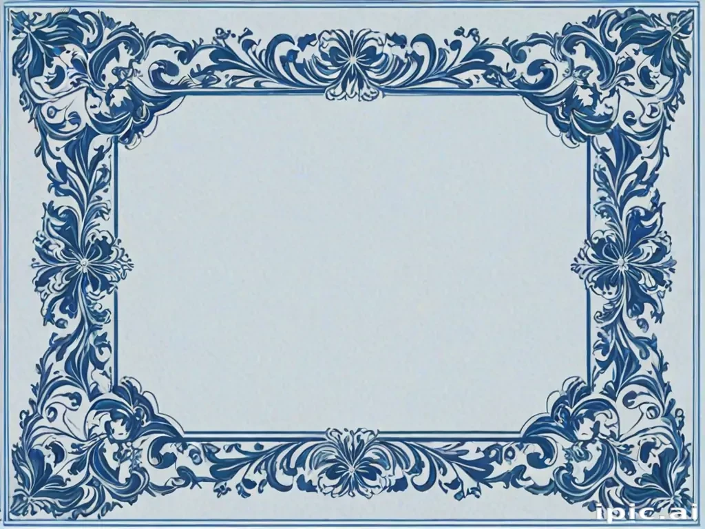 Elegant Blue Floral Frame Design with Intricate Patterns and Borders