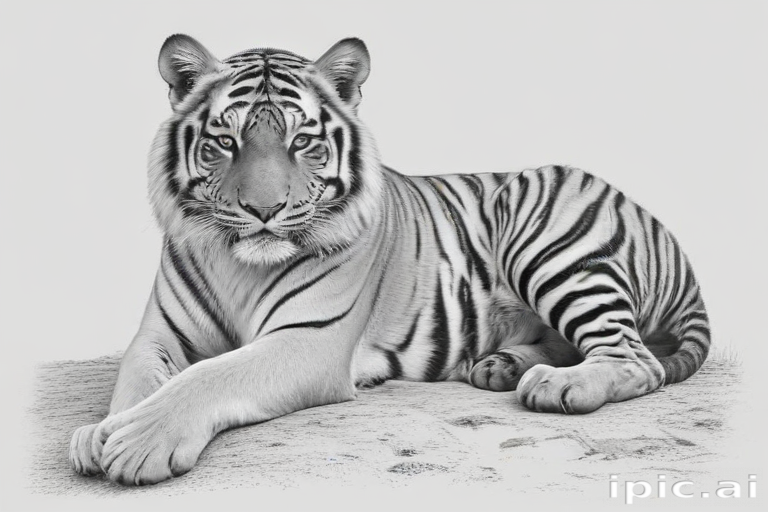 A Majestic White Tiger Resting Gracefully on a Serene Background.