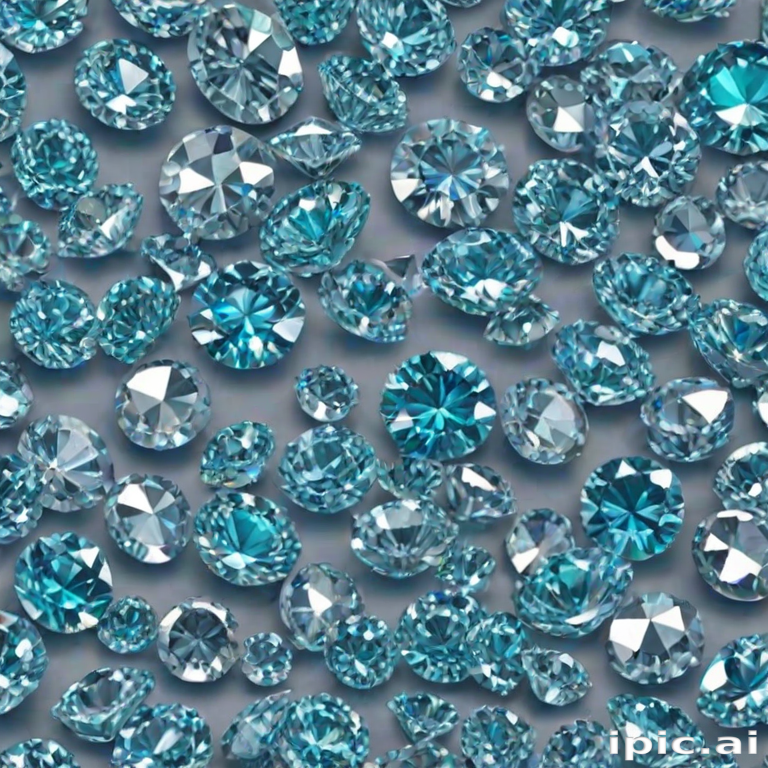A Stunning Array of Sparkling Blue Diamonds in Various Sizes and Cuts