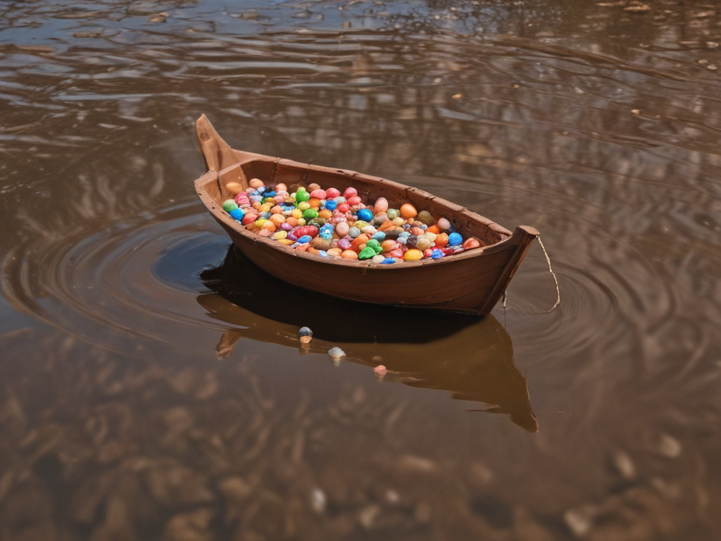 candy boat floating down a river of melted chocolate
