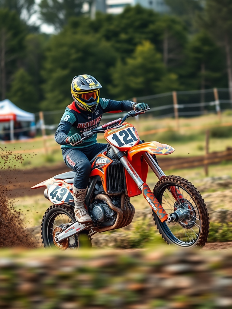 motocross rider on a dirt bike navigating a course, captured with a ...