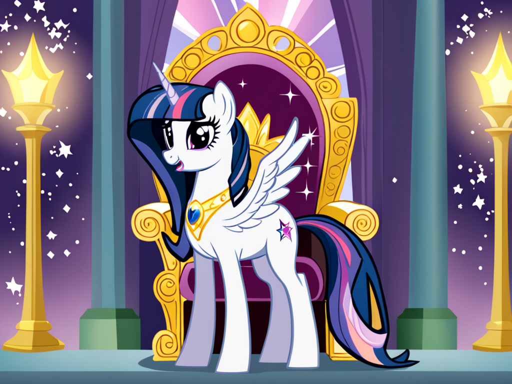 mlp pony alicorn twilight sparkel princess siting on the throne