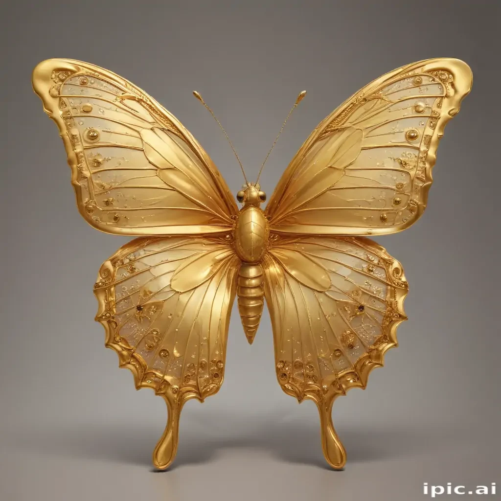 A Stunning Golden Butterfly Sculpture with Intricate Details and Elegance.