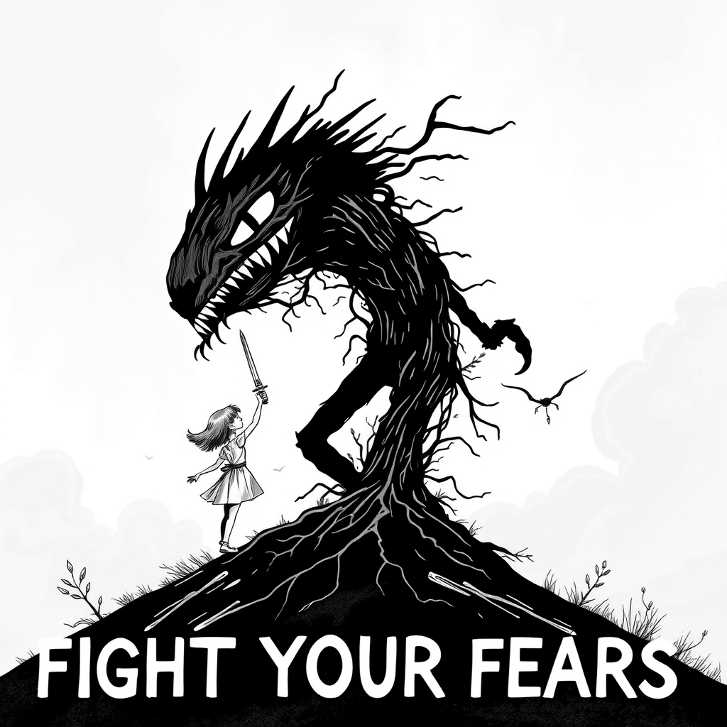 Confronting the Shadows: A Brave Girl Battling Her Inner Fears