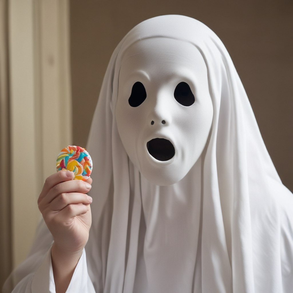 a ghost eating candy