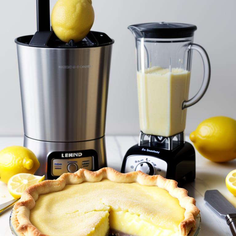 Freshly Made Lemon Pie with Ingredients and Blenders on a Table