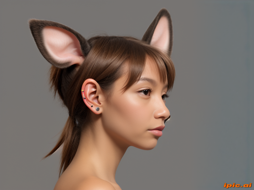 Young Woman with Playful Animal Ears and Unique Pierced Accessories