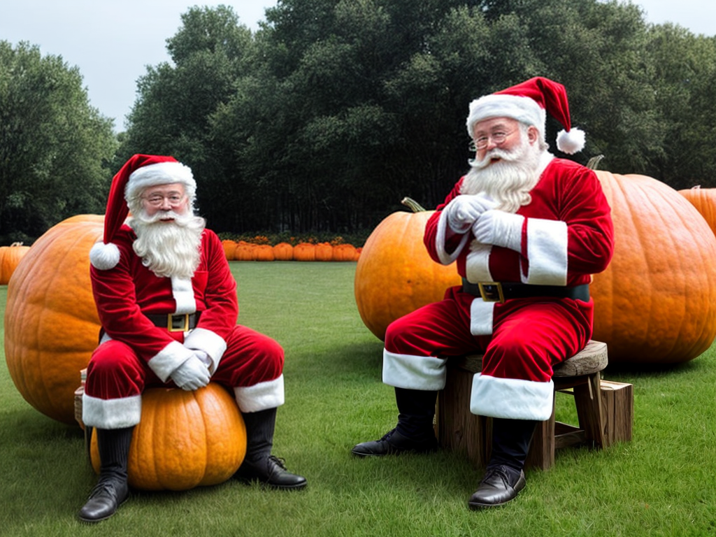 Santa sitting on top of giant pumpkin