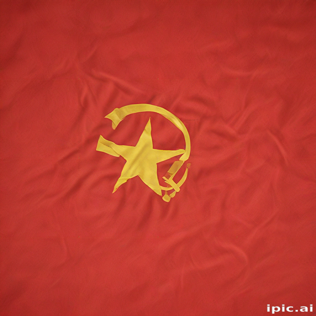 A Waving Red Flag Featuring the Iconic Hammer and Sickle Emblem.