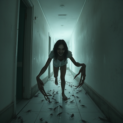 Terrifying Encounter in an Abandoned Hallway with a Sinister Figure