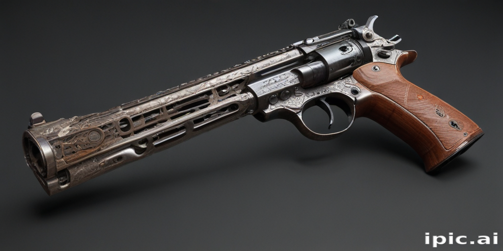 Intricately Designed Antique Revolver with Unique Engravings and Wooden ...
