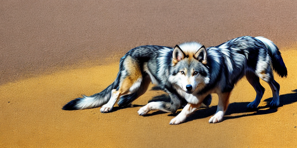 A single animal that looks like half a dog and a wolf.