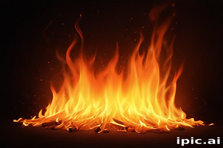 Bright Flames Dancing Vividly Against a Dark Background in Beautiful ...