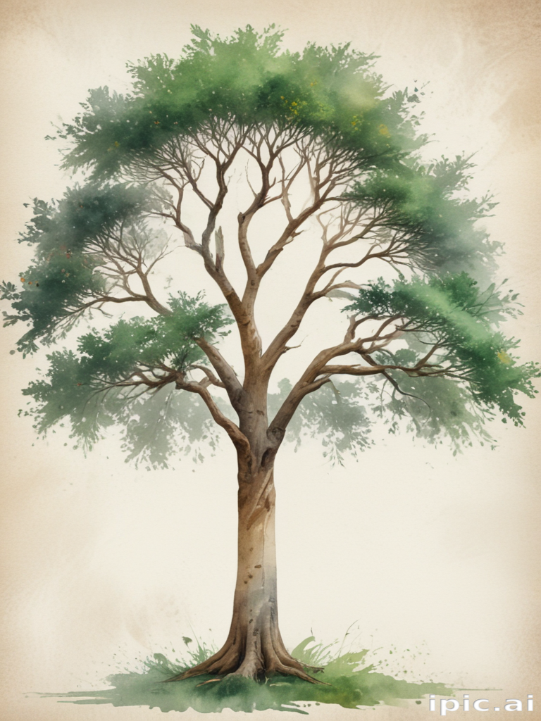 Majestic Tree with Lush Green Leaves Against a Soft Textured Background