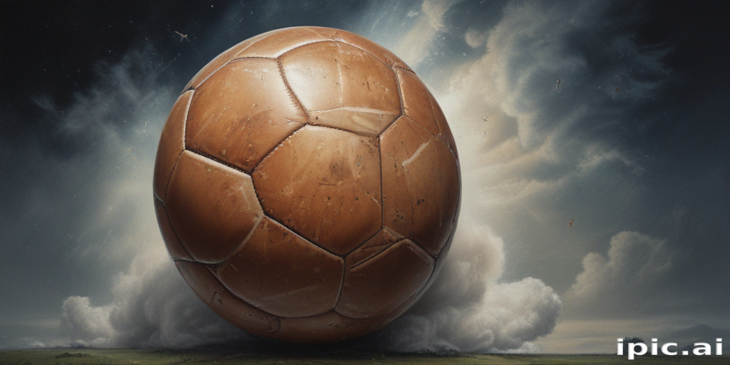 A Giant Soccer Ball Rising Above Clouds in a Dramatic Sky
