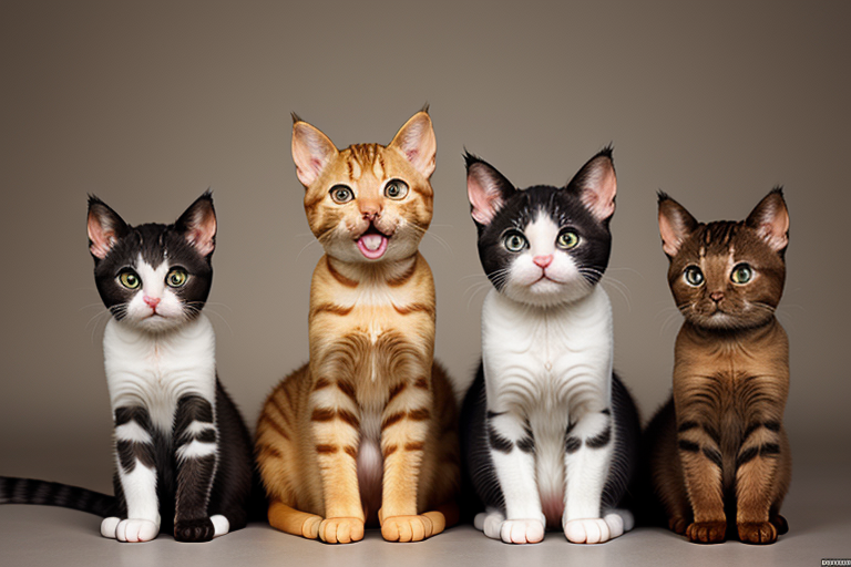 Four Adorable Cats Showcasing Unique Patterns and Personalities Together