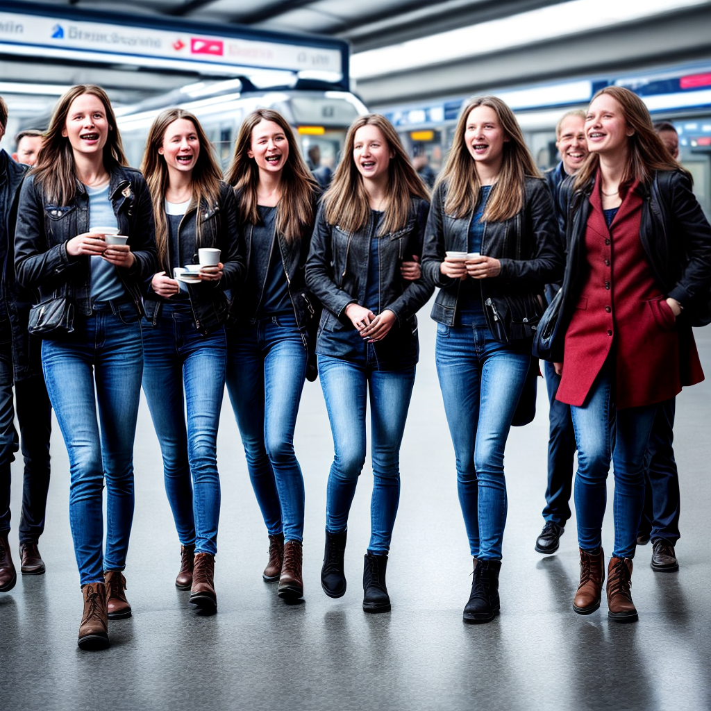 realistic highdefinition picture of german female partying in trainstation