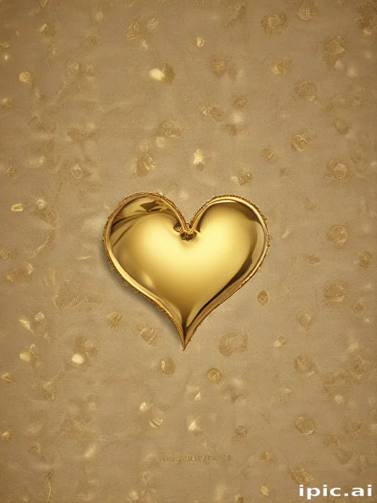 Shimmering Golden Heart Against a Textured, Elegant Background of Gold