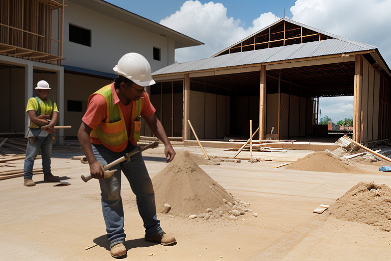 Construction Workers Actively Engaged in Building Project Under Clear ...