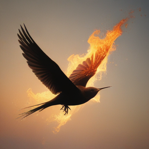 silhouette of flying swallow made out of fire