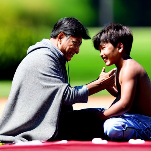a son fighting with father in blanket