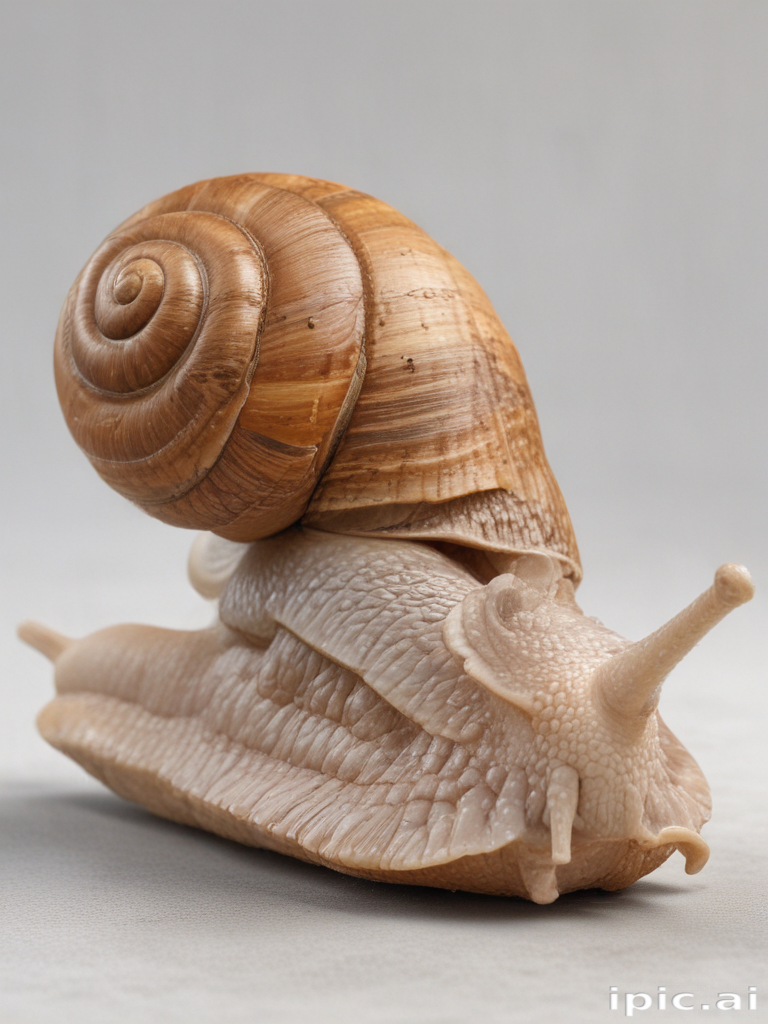A Beautifully Detailed Close-Up of a Snail with a Spiraled Shell.