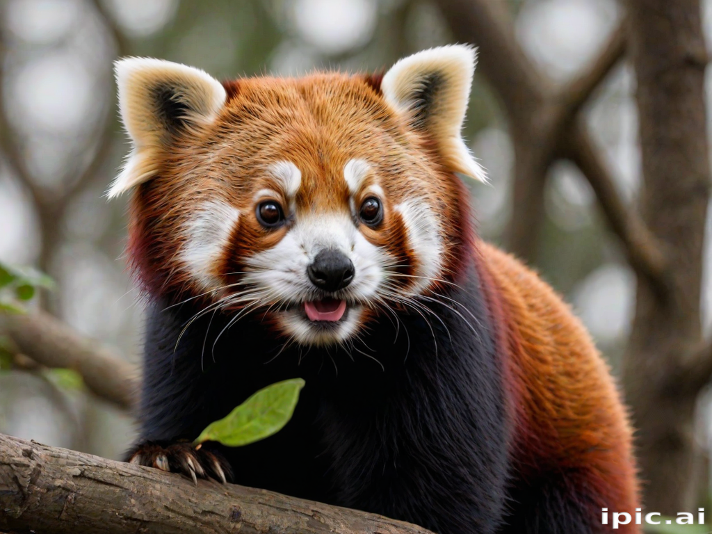 A Playful Red Panda Smiling While Perched on a Tree Branch