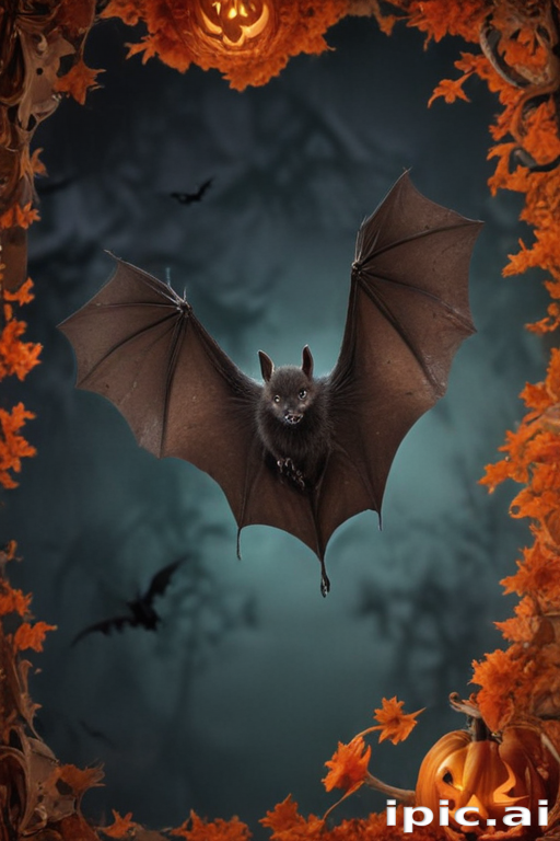 Spooky Halloween Scene Featuring a Bat Surrounded by Autumn Leaves and ...