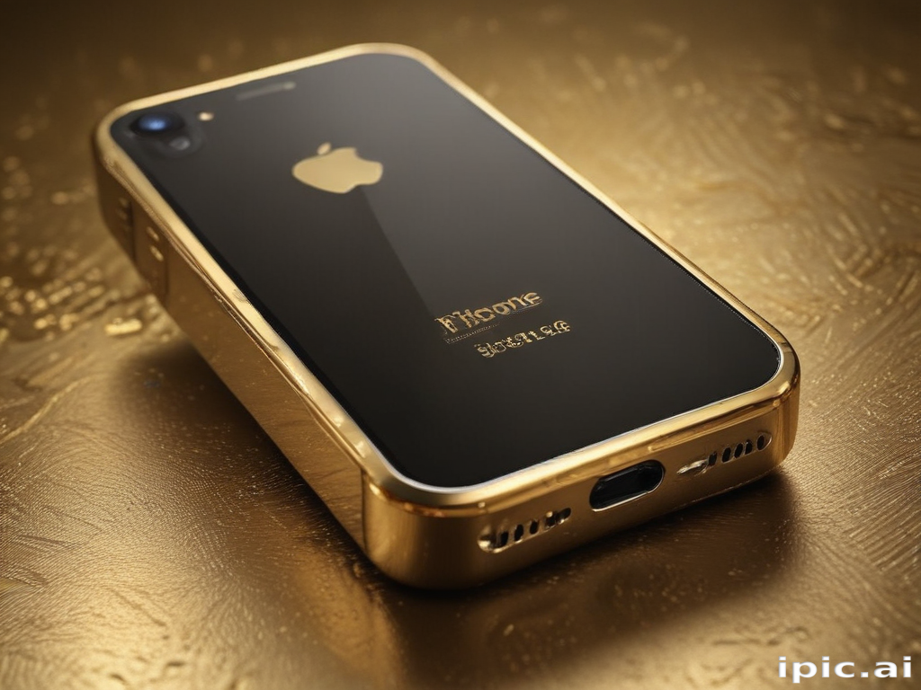 Luxurious Gold-Plated iPhone with Elegant Black Finish on Golden Surface