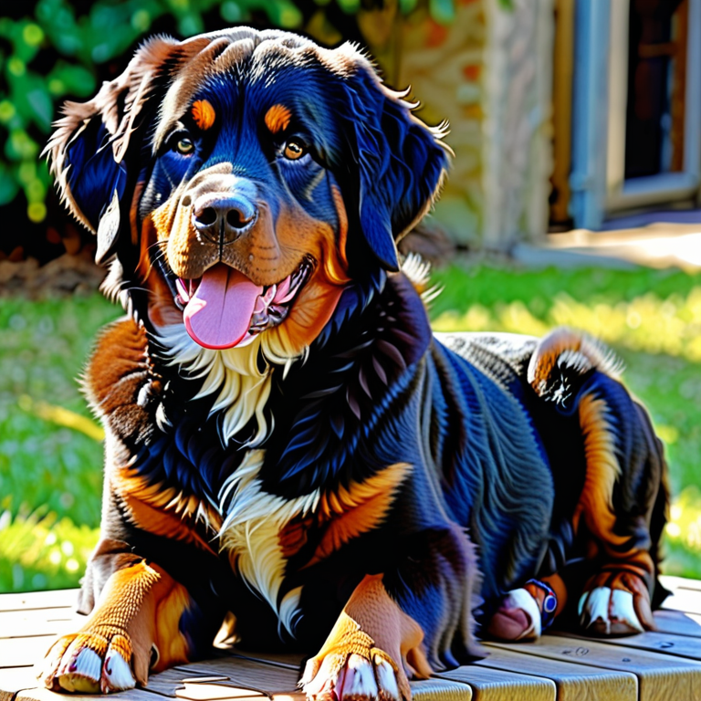A Happy Rottweiler Relaxing in the Sun on a Beautiful Day.