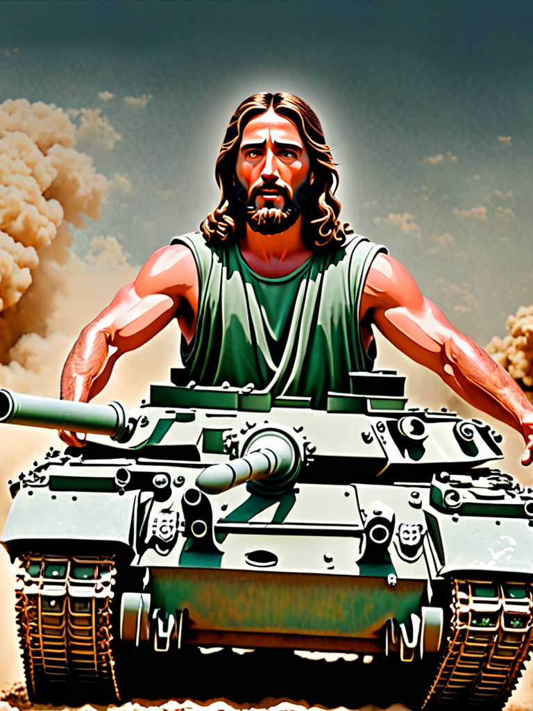 jesus driving a tank
