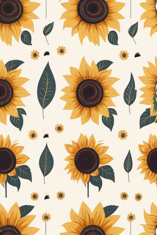 Bright and Cheerful Sunflower Pattern with Green Leaves on Cream Background