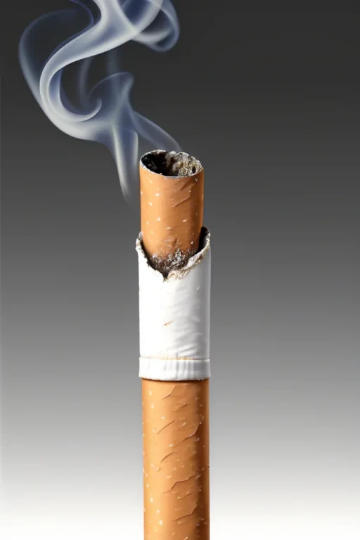 A Close-Up of a Burning Cigarette with Smoke Wisps in the Air