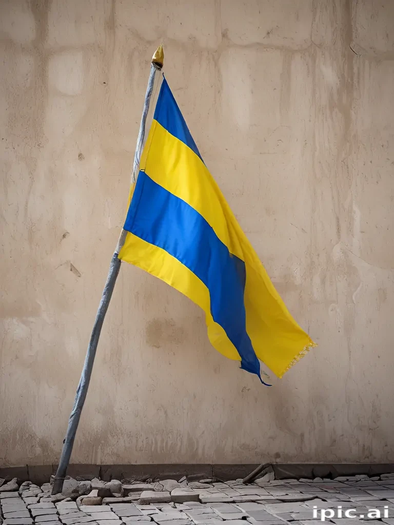 Vibrant Ukrainian Flag Waving Proudly Against a Simple Background Wall