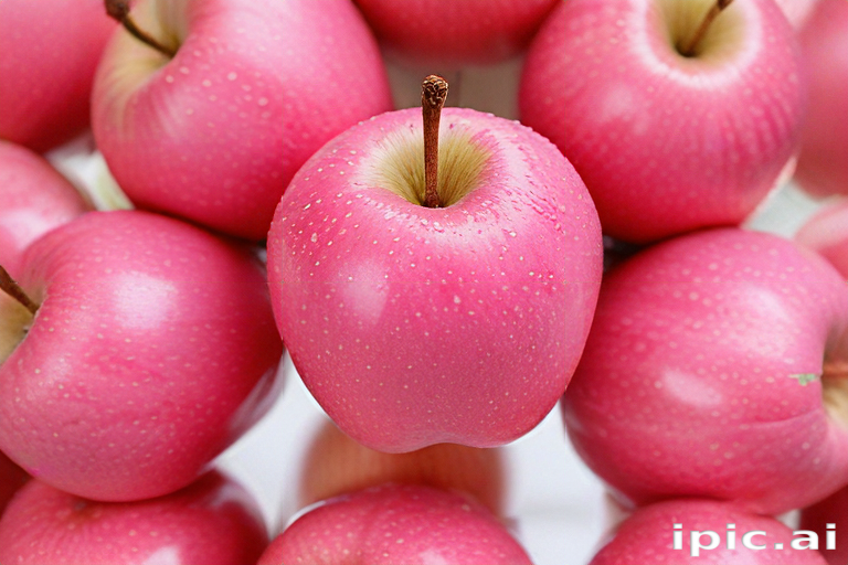 Fresh and Juicy Pink Apples Gathered Together on a White Surface