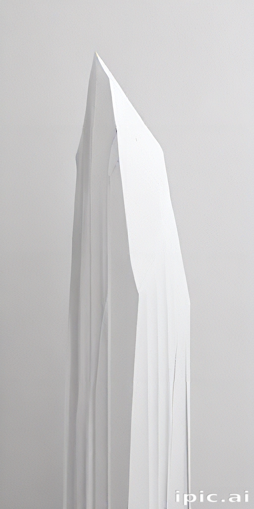 Abstract White Sculpture with Sharp Edges and Vertical Lines Standing Alone