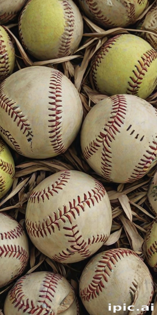 A Collection of Vintage Baseballs and Softballs Nestled in Straw.