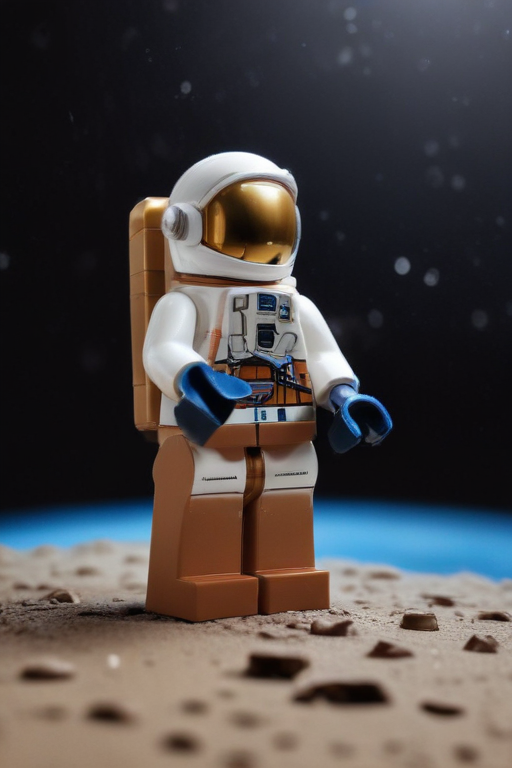 Lego astronaut floating in space looking at the stars