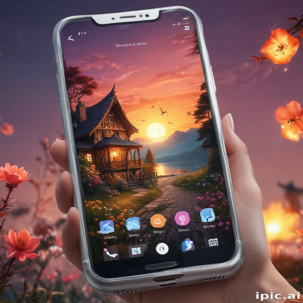 Stunning Sunset Over a Tranquil Cottage: A Phone Home Screen Design