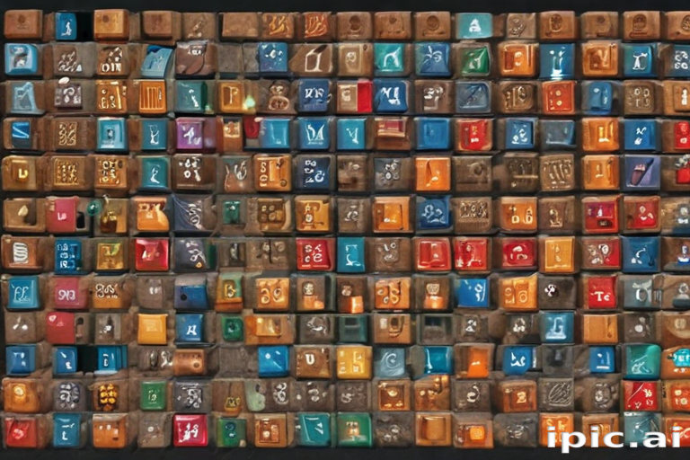 A Colorful Collection of Small Tiles Featuring Various Symbols and Designs.