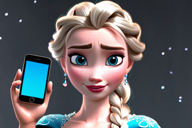 Elsa cry sigh with her phone 3D Disney