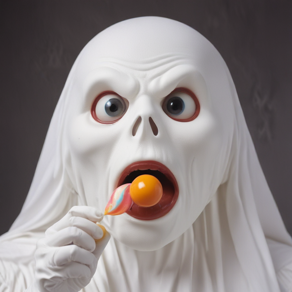 a ghost eating jawbreaker candy
