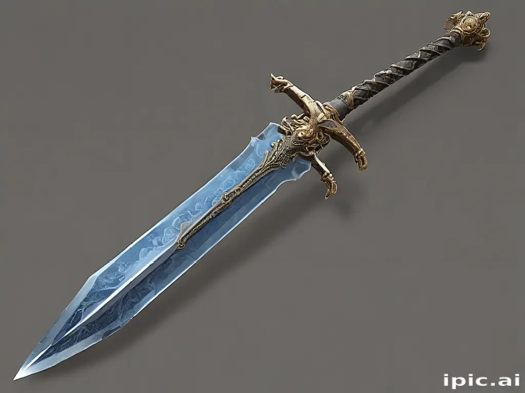 Exquisite Fantasy Sword with Elaborate Design and Glimmering Frosted Blade