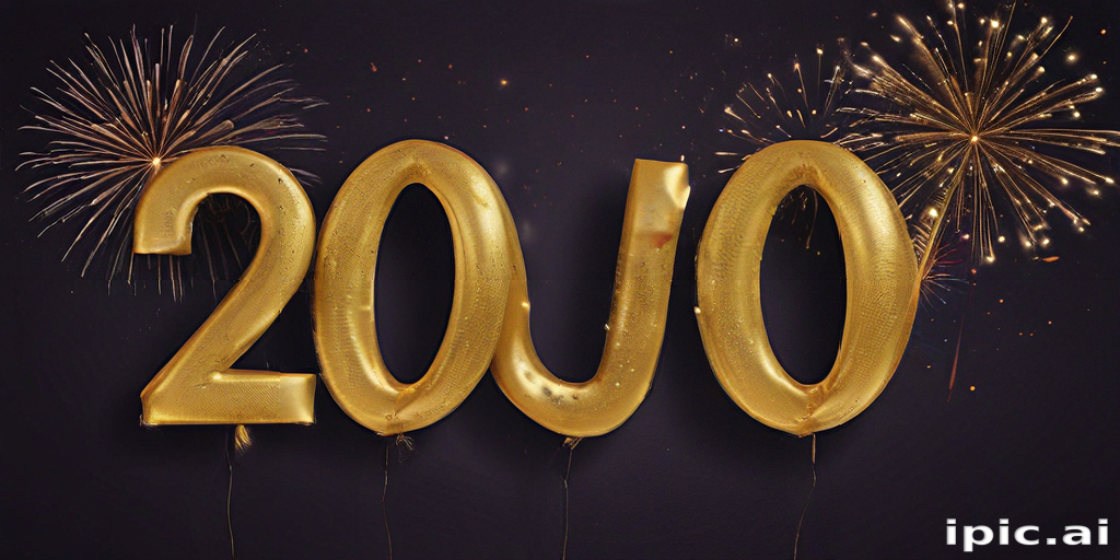 Celebrating the New Year 2020 with Glittering Gold Balloons and Fireworks